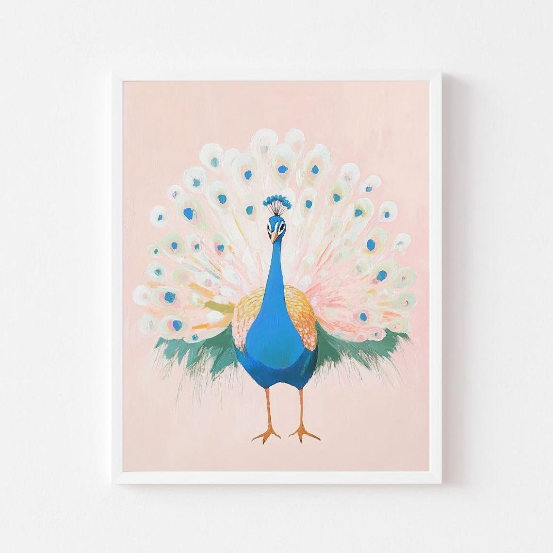 Pastel Pink Peacock Painting Colorful Bird Wall Art Print Girl'S Room ...