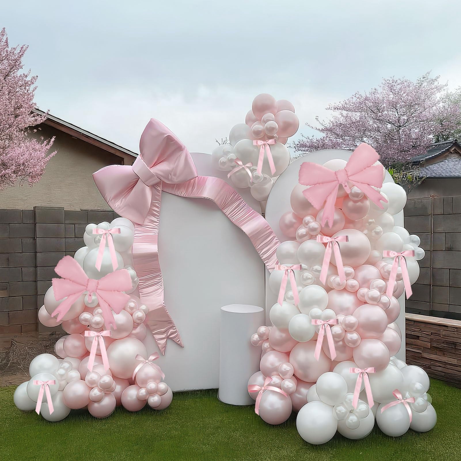 Pastel Pink Pearl White IFF17 Balloon Garland Arch Kit 130pcs With Bow ...