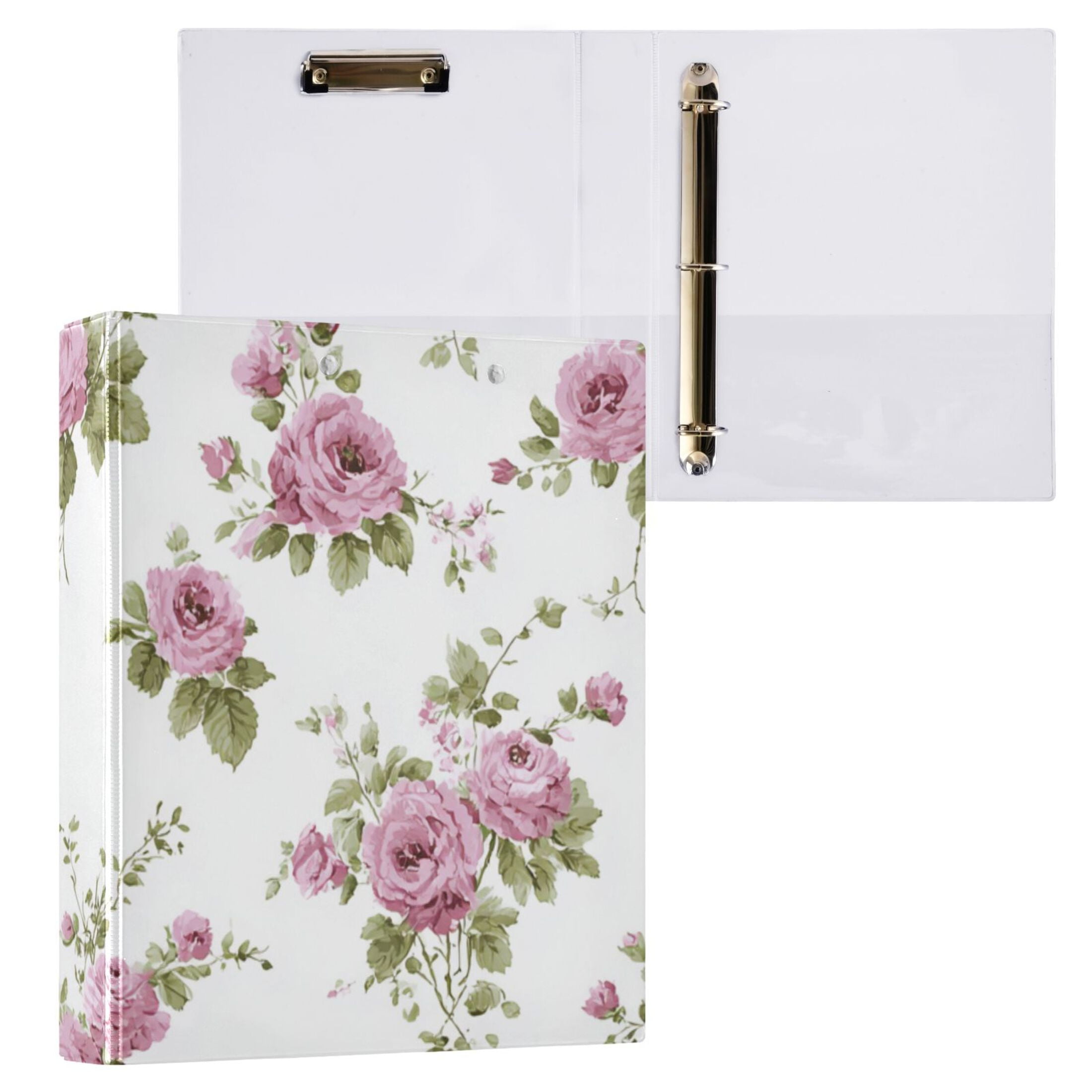Pastel Pink Roses Elegant Round Ring Binder 3 Rings 1.5" Capacity File ...