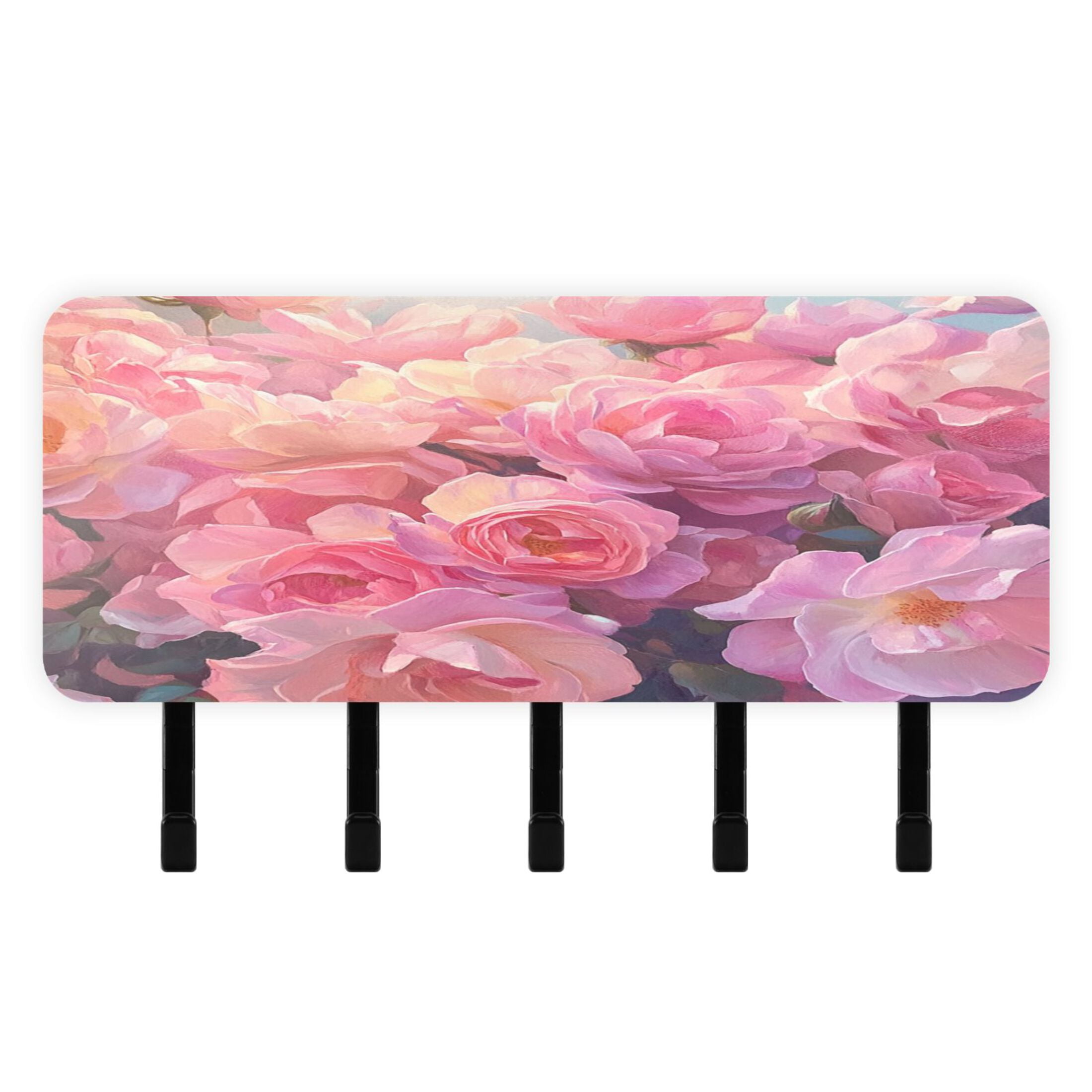 Pastel Pink Roses Key Holder for Wall Mail Holder Organizer with 5 Key ...