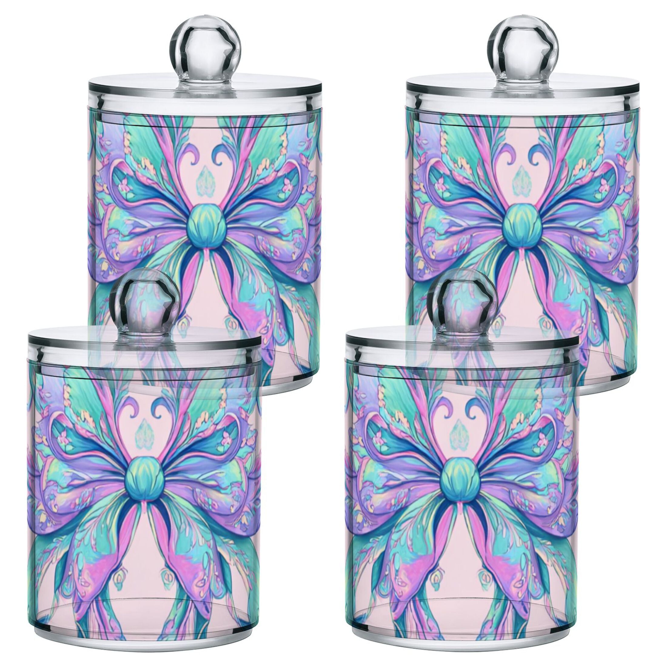 Pastel Pink Turquoise Purple Bows Translucent Plastic Cans Storage ...