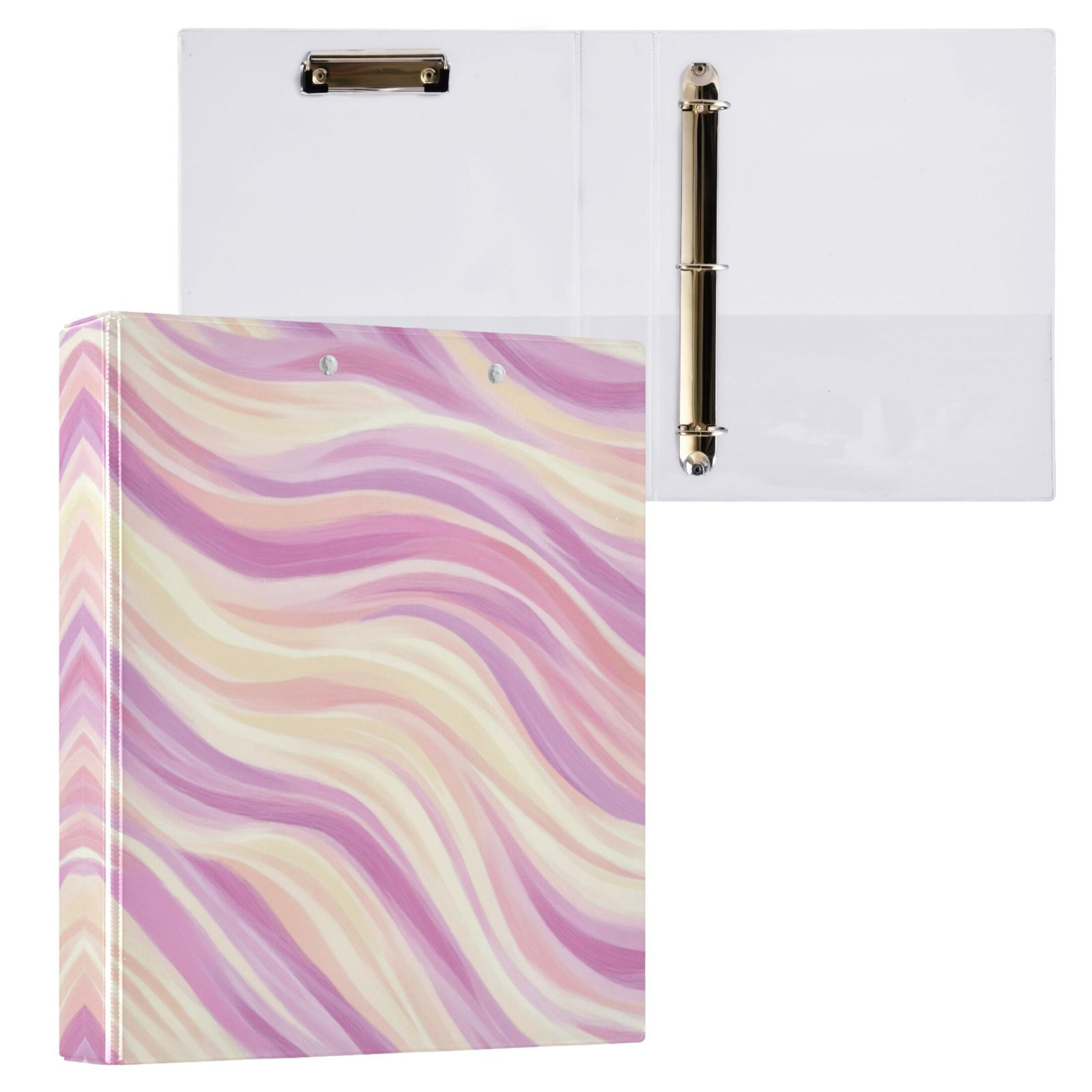 Pastel Pink Wavy Lines 3 Ring Hardcover Binders 1.5in Round Rings for ...