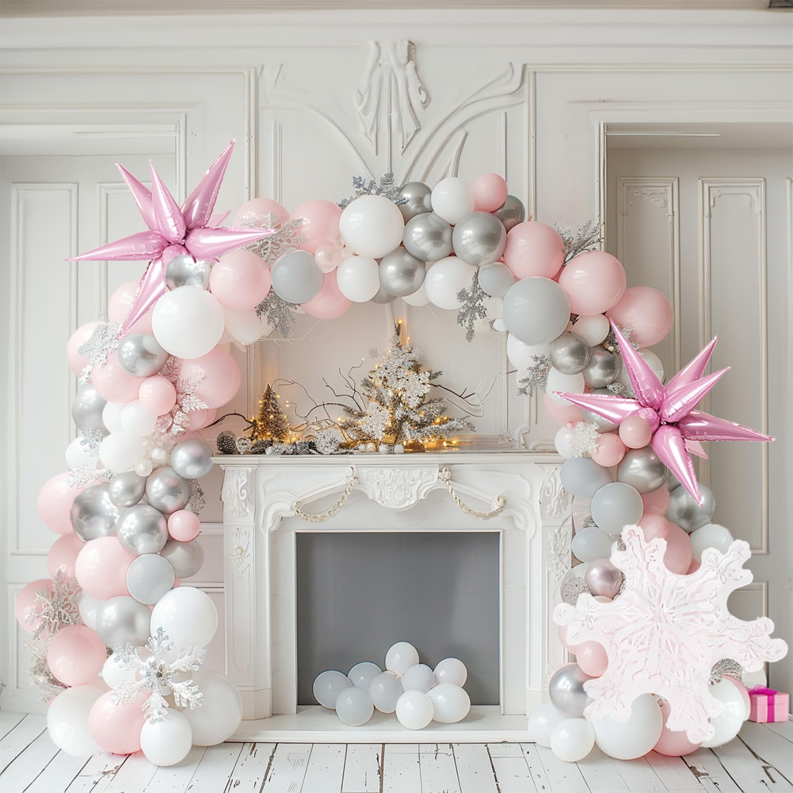 Pastel Pink Winter Balloon Garland Arch ZLK1 Kit 125 gray White silve ...
