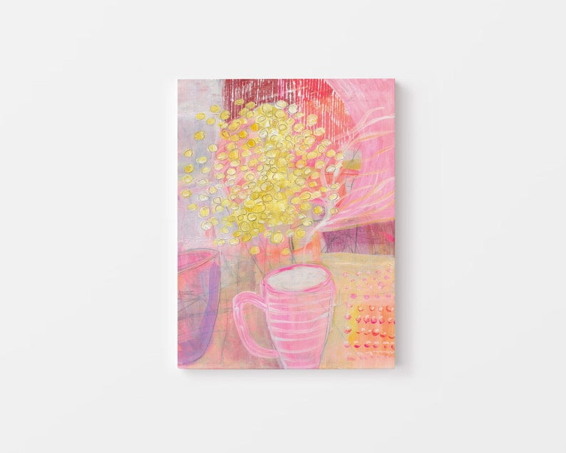Pastel Pink And Yellow Wall Art Print Colorful Abstract Painting Cute ...