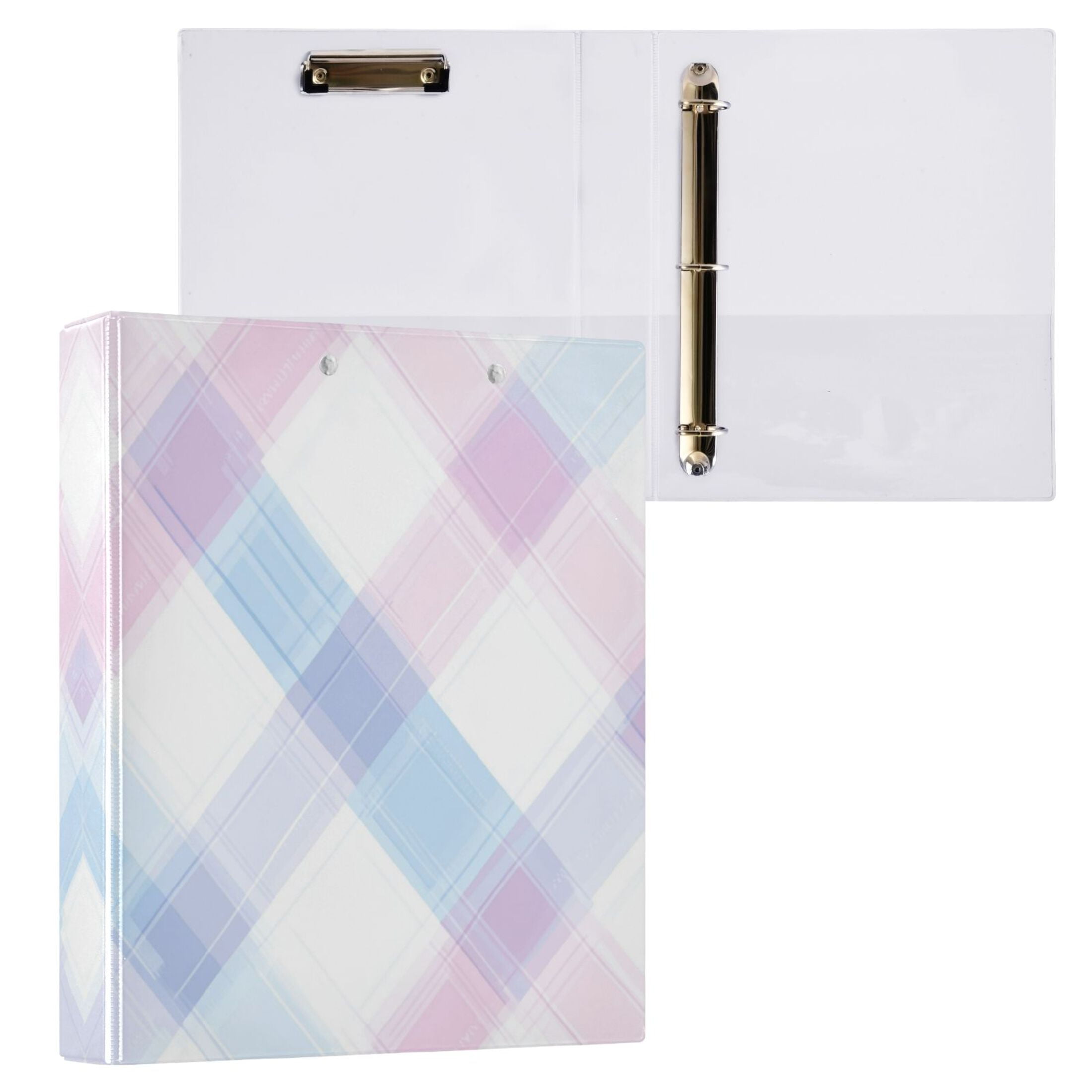 Pastel Pink and Blue Plaid 3 Ring Hardcover Binders 1.5in Round Rings ...