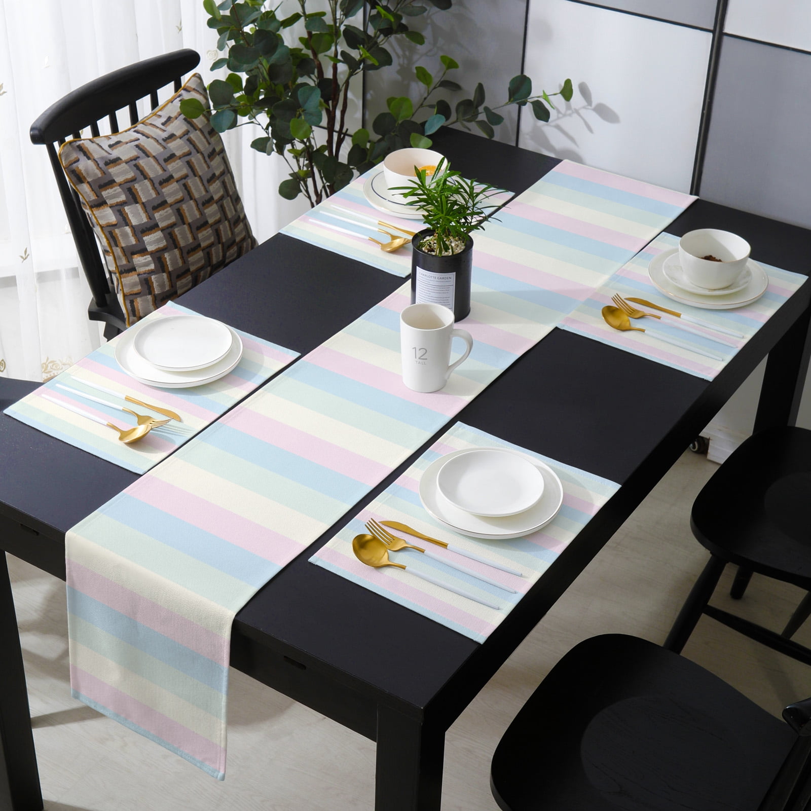 Pastel Placemats Set of 6 with 72 Inches Long Table Runners, Rainbow ...