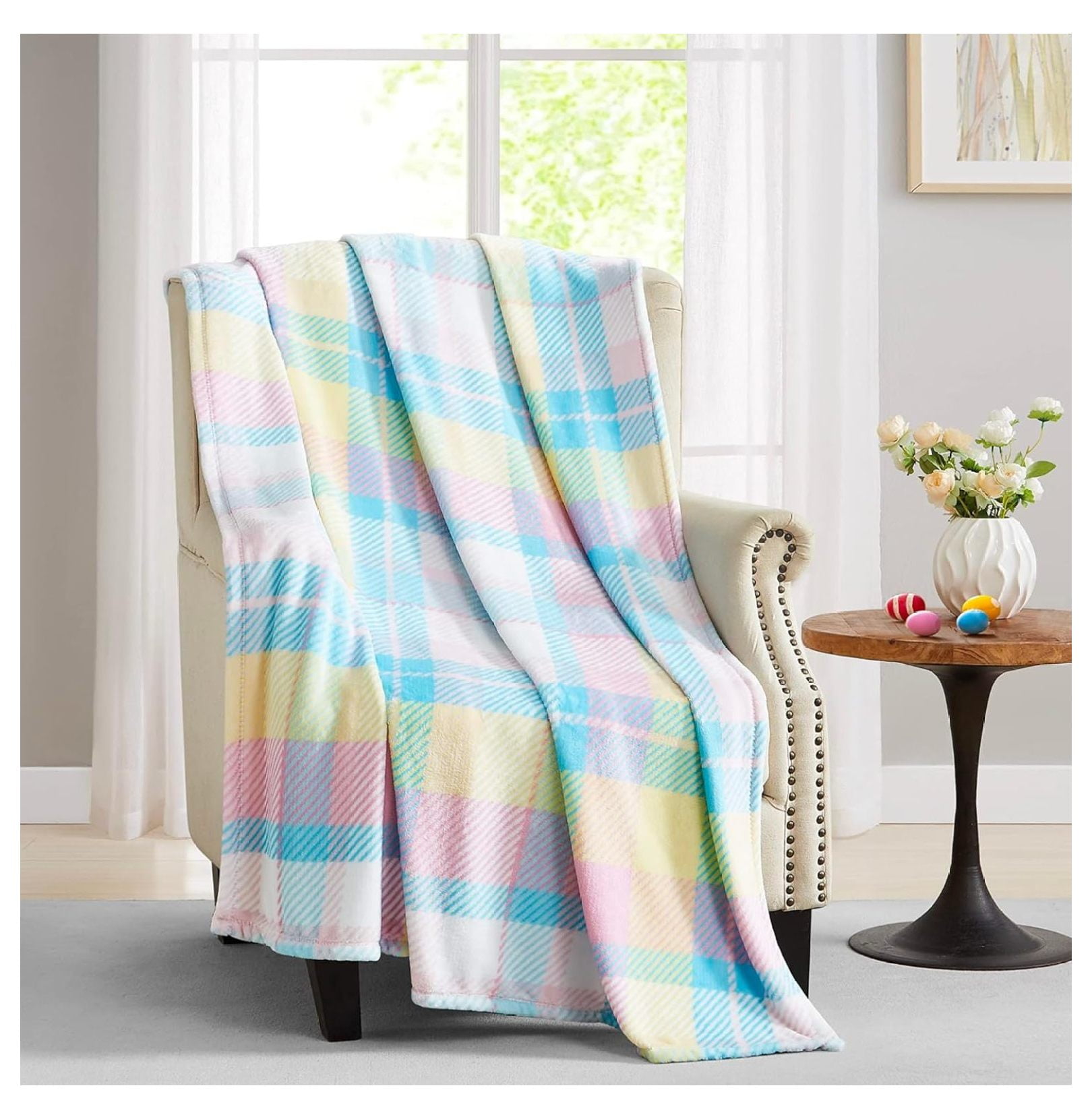 Pastel Plaid Spring Fleece Throw Blanket: Colors in a Beautiful Plaid ...