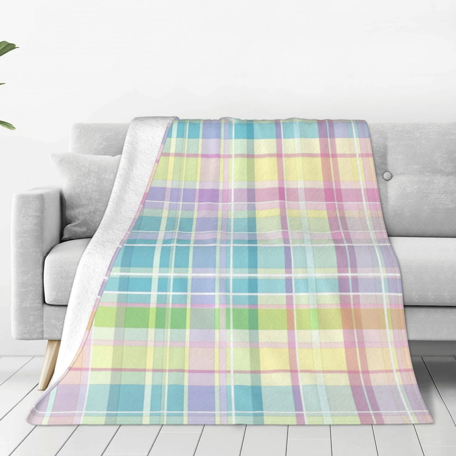 Pastel Plaid Spring Fleece Throw Blanket : Elegant Colors in a ...