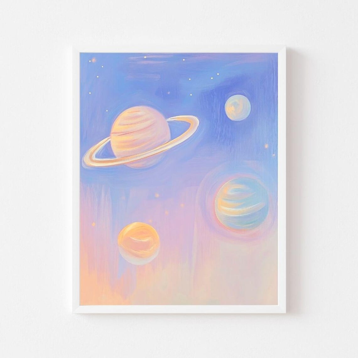 Pastel Planets Painting Colorful Outer Space Wall Art Print Saturn ...