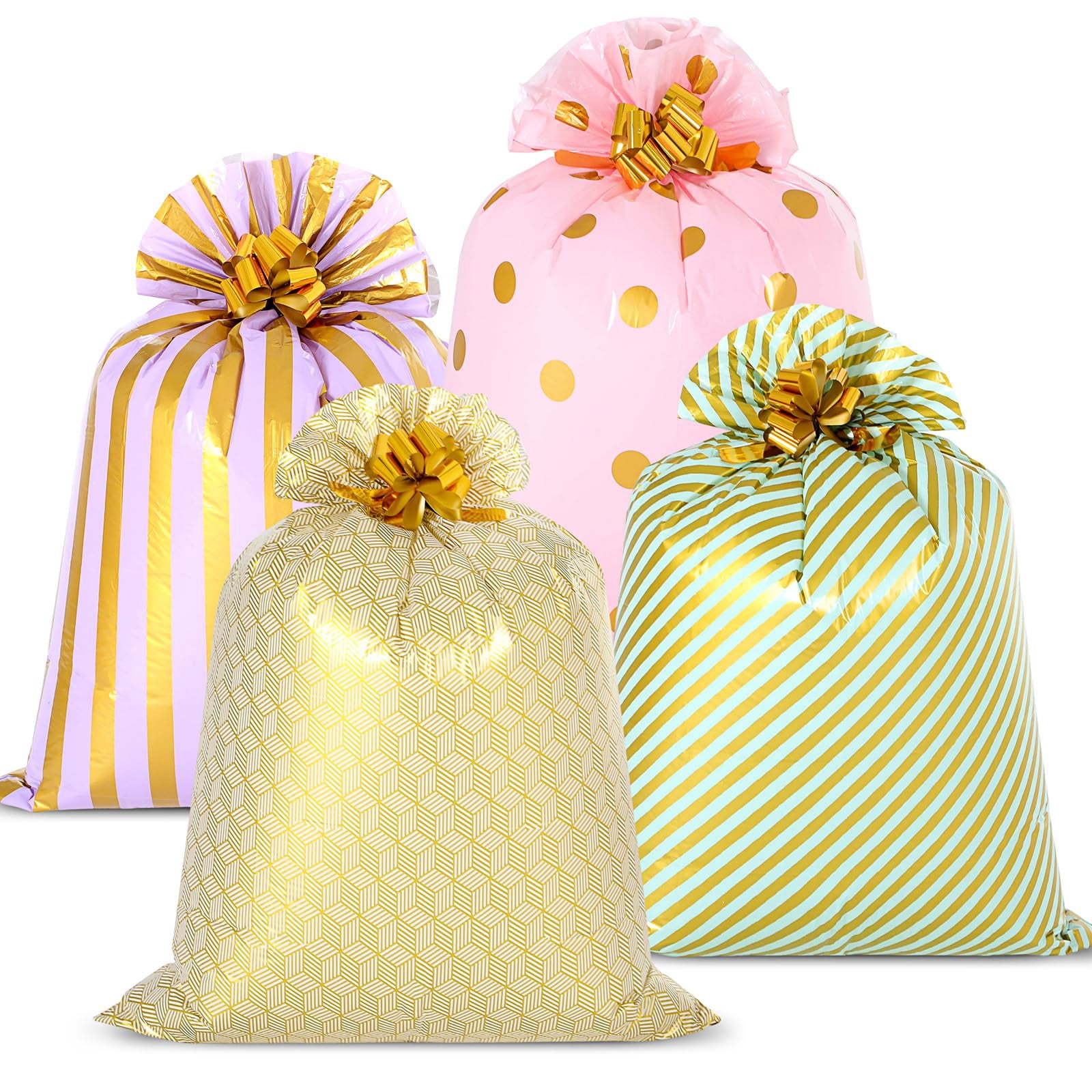 Pastel Plastic Gift Bags with Pull Flowers, 4 Count, 36 x 48 Inch ...