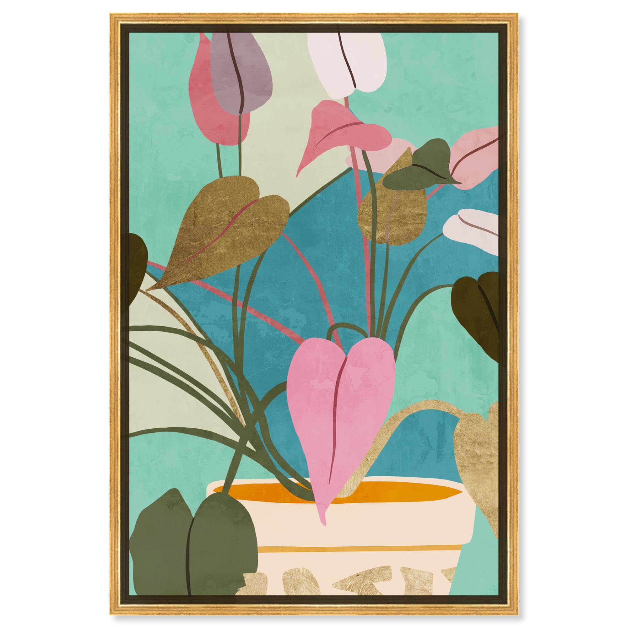 Pastel Potted Plant Canvas Sunset Abstract Wall Art by Art Remedy, Gold ...