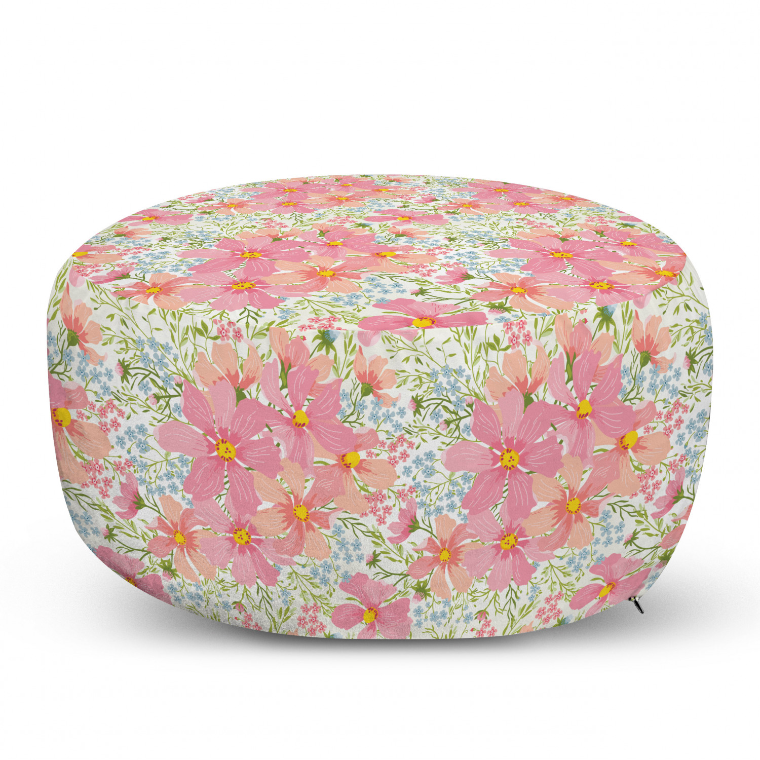 Garden Art Pouf Cover with Zipper, Botanical Romantic Flowers and Herbs ...