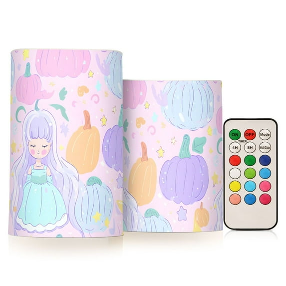 Pastel Princess Pumpkin Flameless LED Candle Set with Remote, Battery ...
