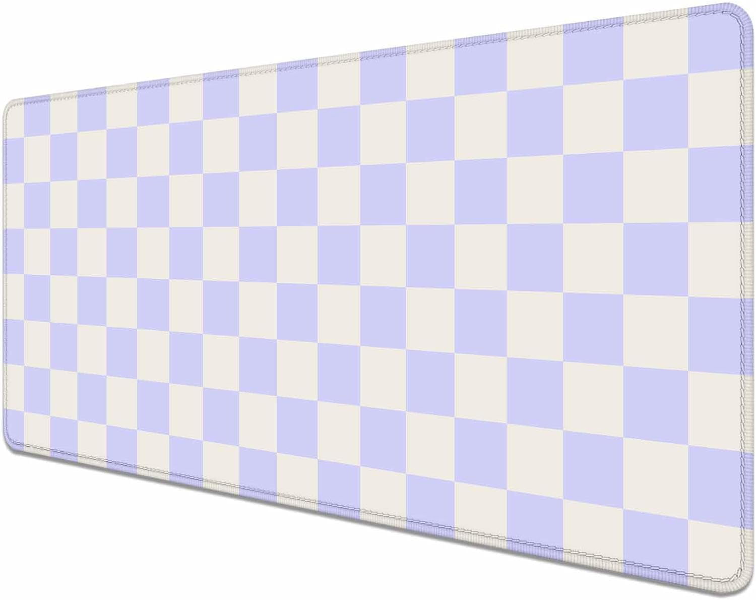 Pastel Purple Checkered Desk Mat, Aesthetic Pink Pattern Office Decor ...