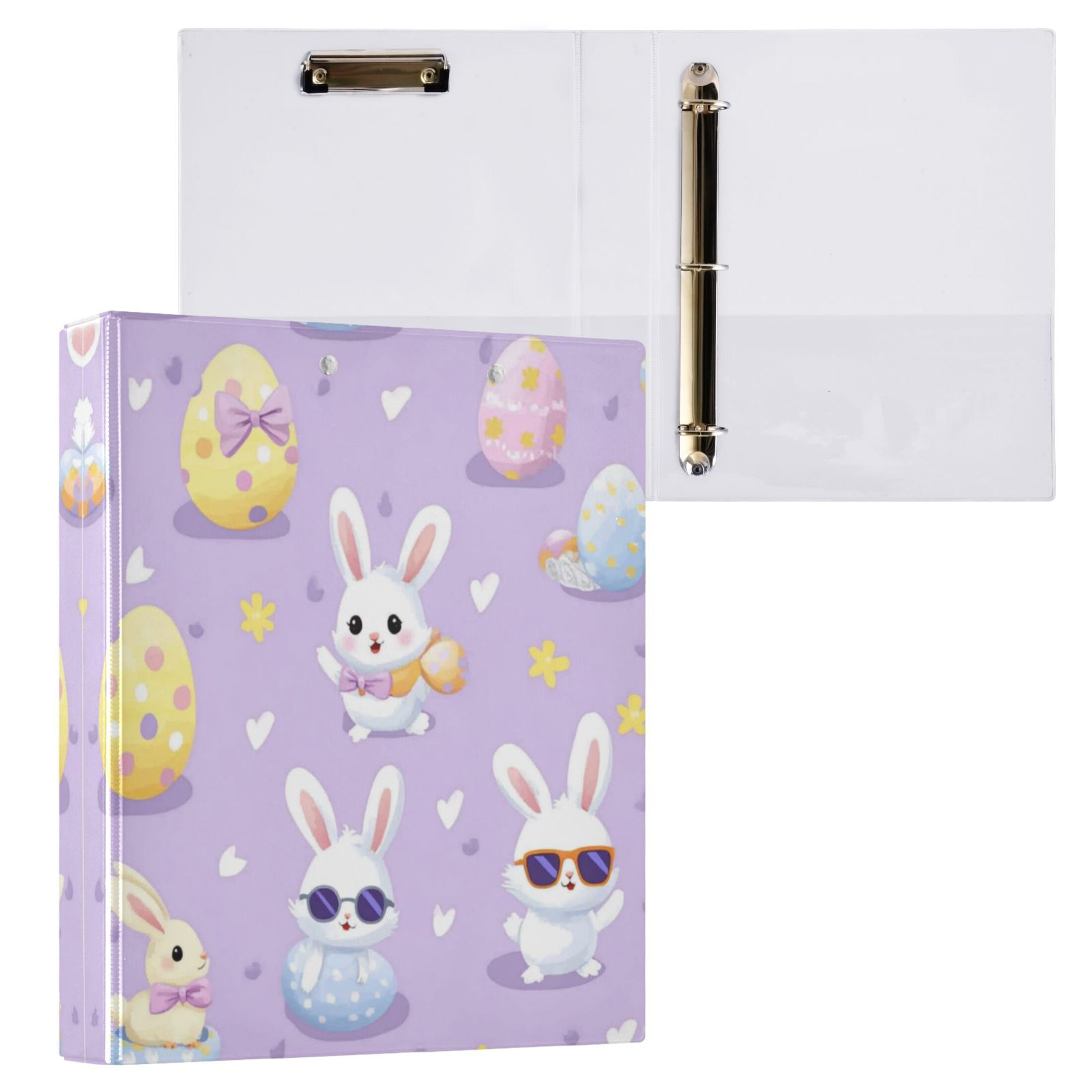 Pastel Purple Easter Bunnies 3 Ring Hardcover Binders 1.5in Round Rings for Letter-Size Folder ...
