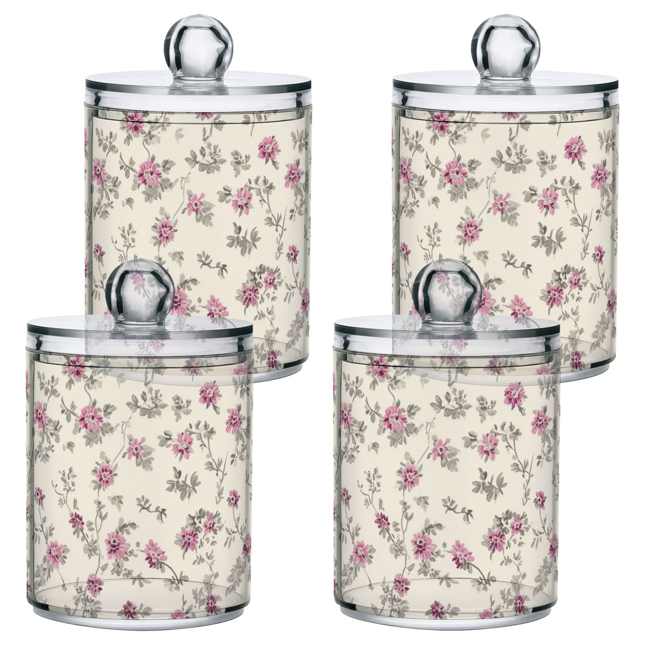 Pastel Purple Flowers Leaves Spring Translucent Plastic Cans Storage ...