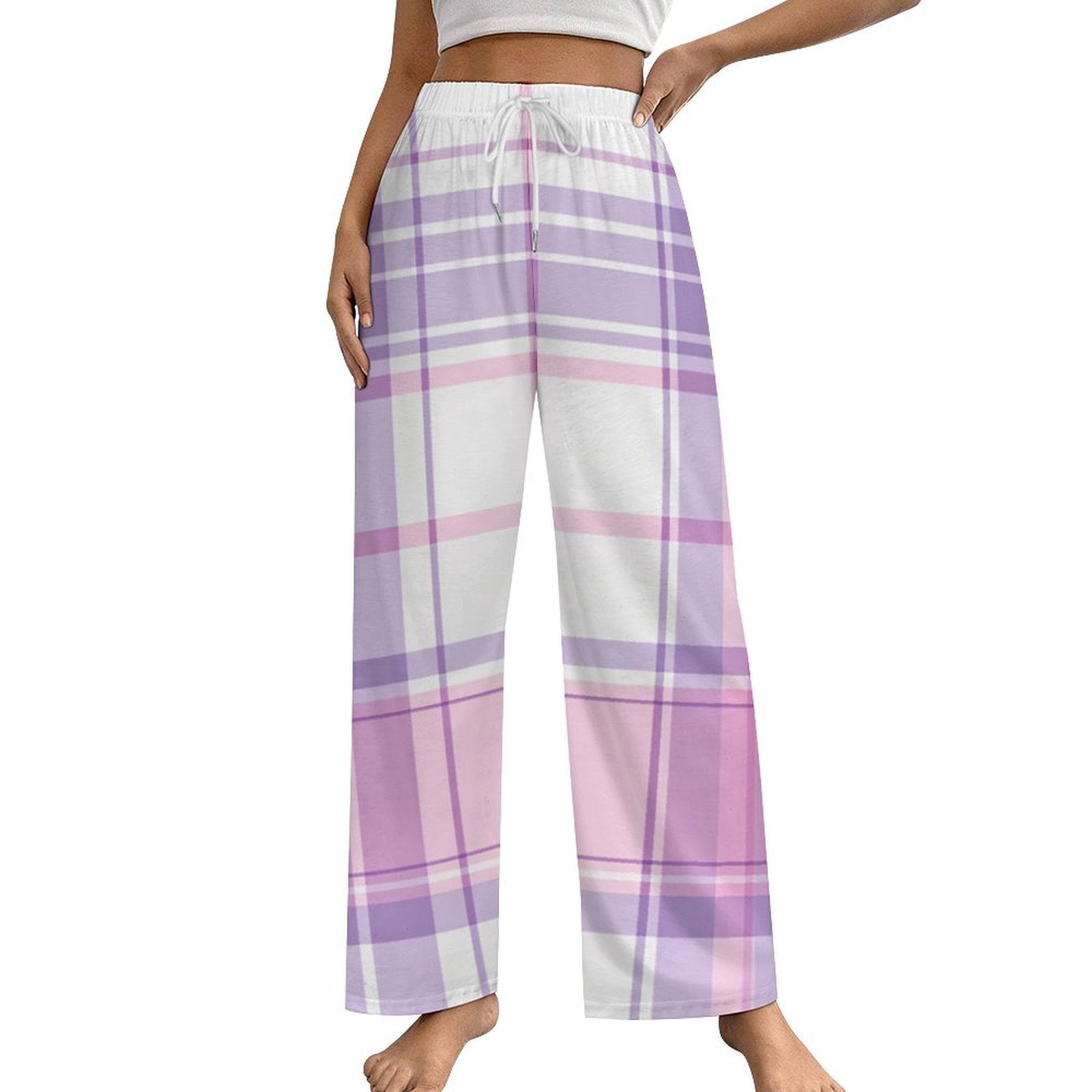 Pastel Purple Plaid Pattern Pajamas Leisure Trousers Soft Warm ...