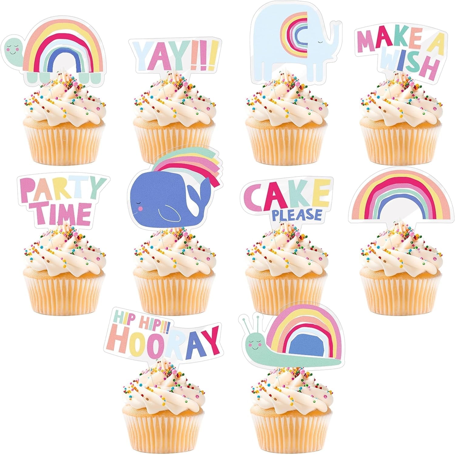 Pastel Rainbow Animal Cupcake Toppers for Baby Shower, Birthday Party ...