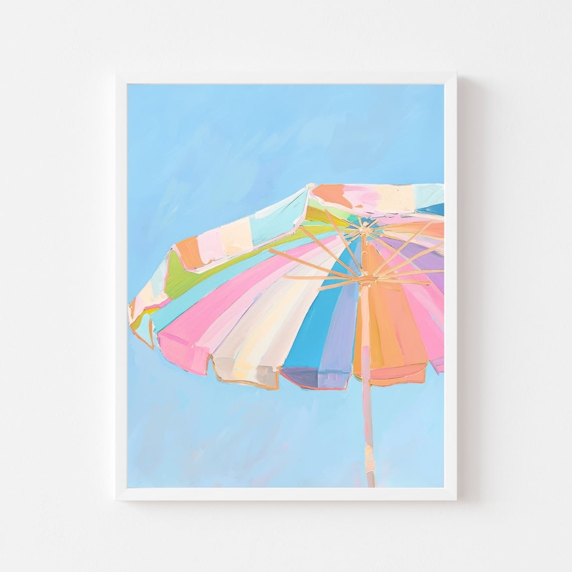 Pastel Rainbow Beach Umbrella Painting Girly Coastal House Wall Art ...