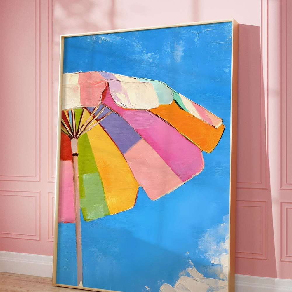 Pastel Rainbow Beach Umbrella Painting, Striped Beach Umbrella Aerial ...