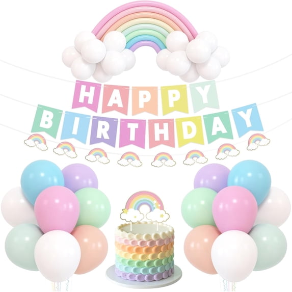 Pastel Rainbow Birthday Decorations Include Happy Birthday Banner ...