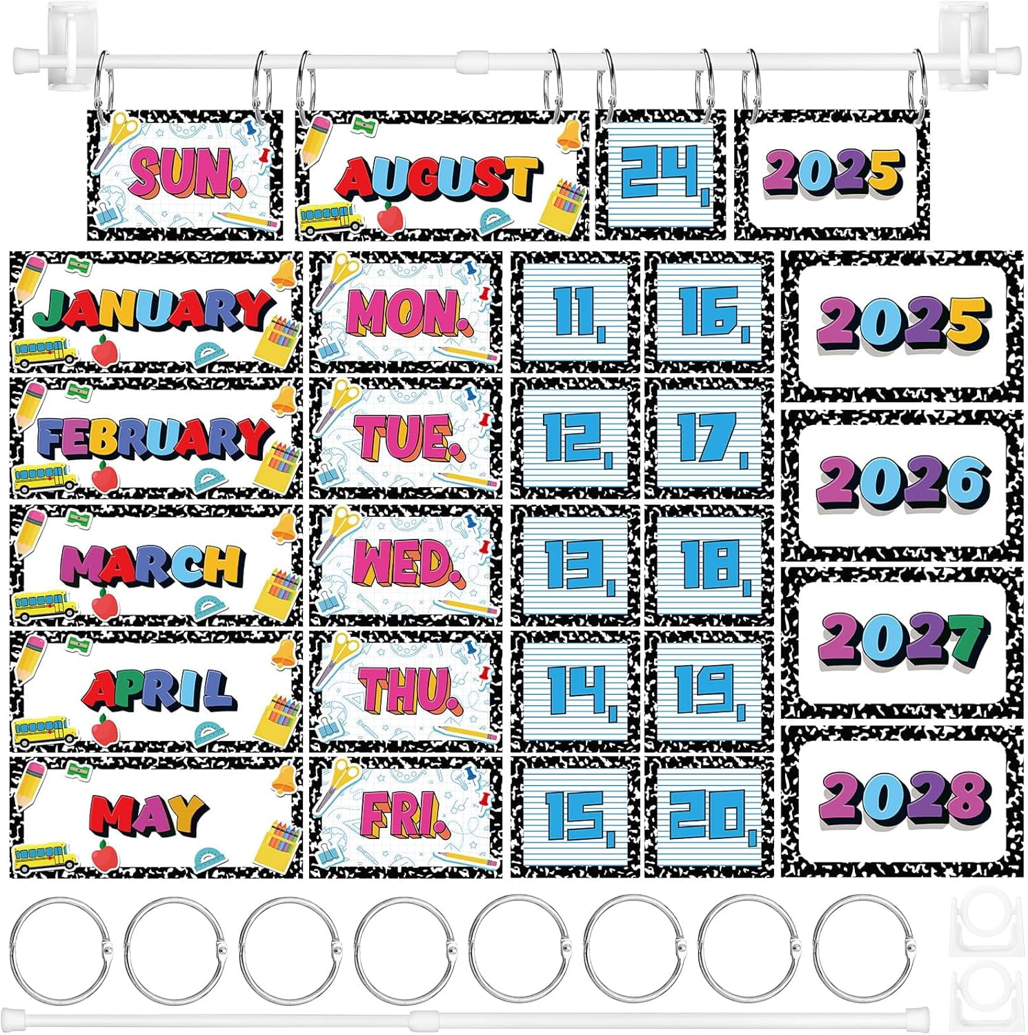 Pastel Rainbow Flip Calendar Bulletin Board Set 54 Date Cards for ...