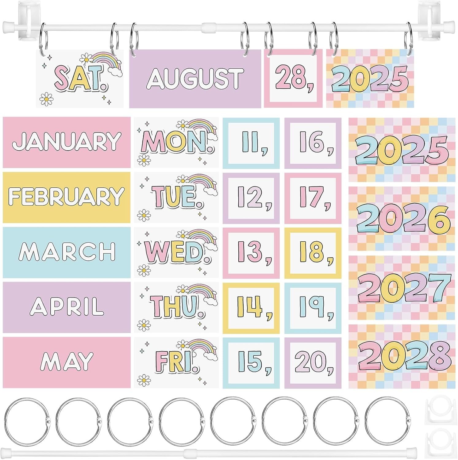 Pastel Rainbow Flip Calendar Bulletin Board Set 54 Date Cards for ...