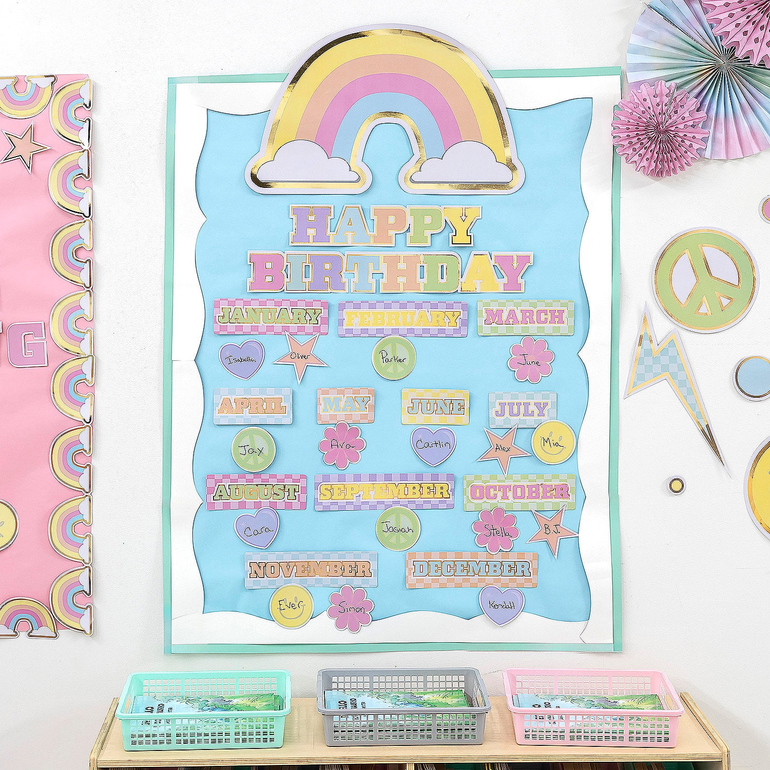 Pastel Rainbow Happy Birthday Bulletin Board Set - 70 Pc. - Walmart.com