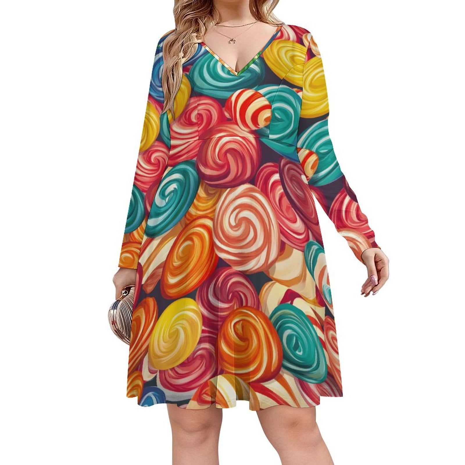 Pastel Rainbow Lollipop Long Sleeve Dresses For Women Vintage Elegant ...