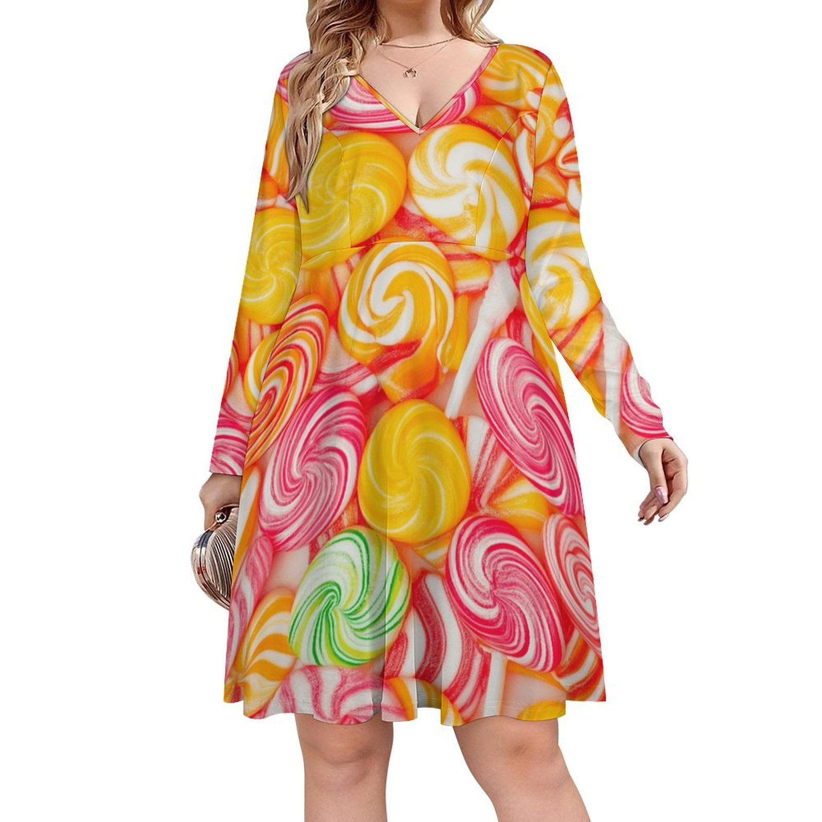 Pastel Rainbow Lollipop Long Sleeve Dresses For Women Vintage Elegant ...
