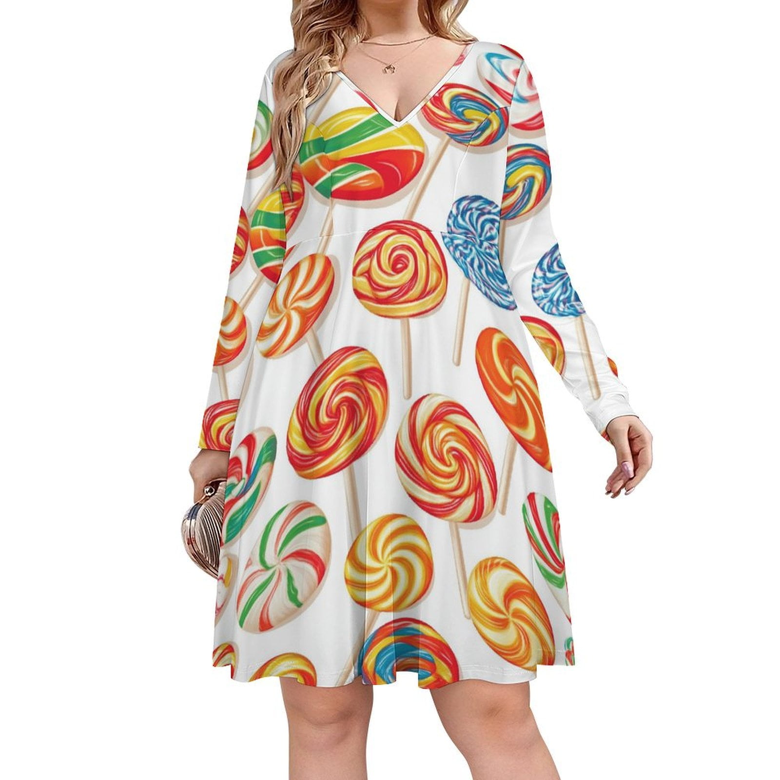 Pastel Rainbow Lollipop Long Sleeve Dresses For Women Vintage Elegant ...