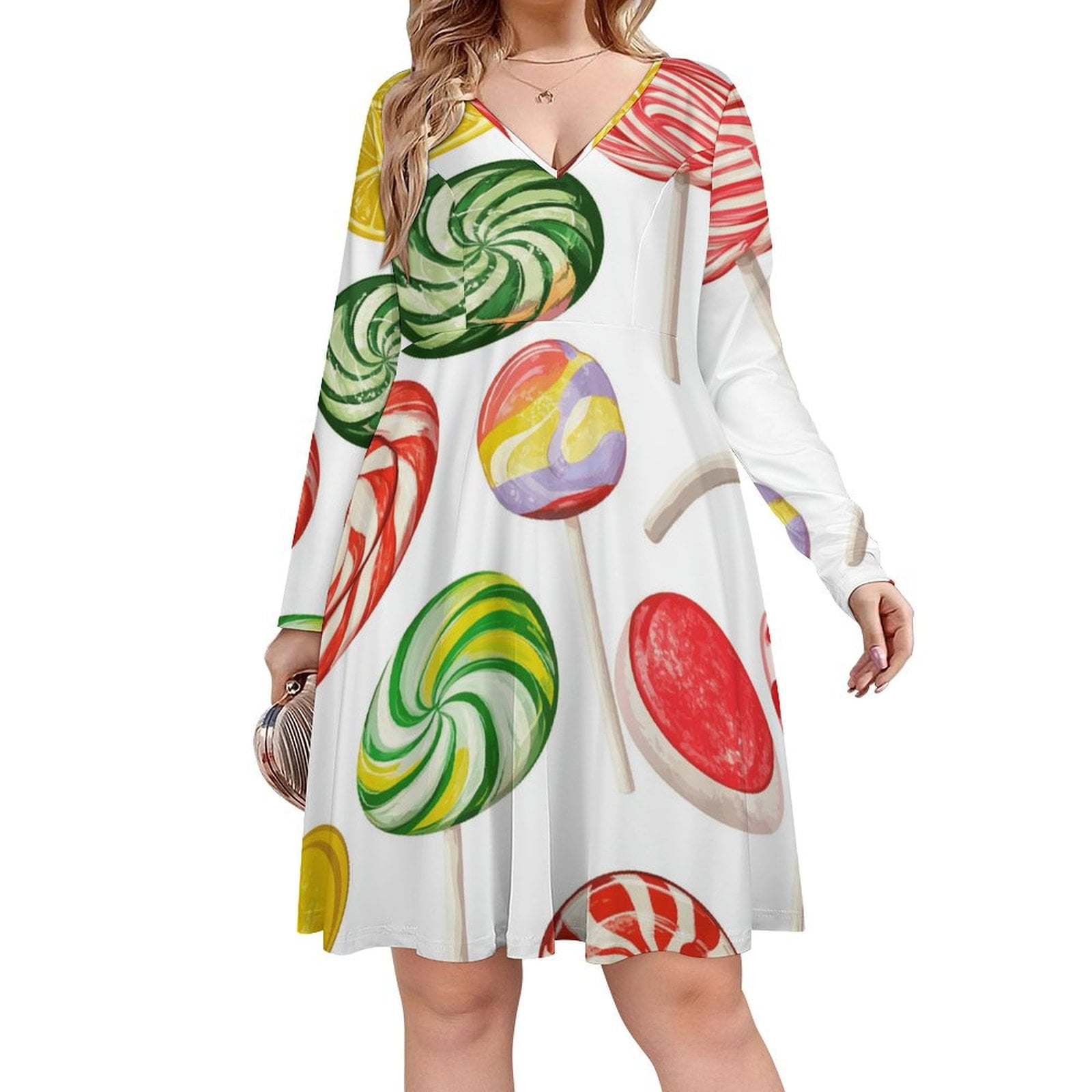 Pastel Rainbow Lollipop Long Sleeve Dresses For Women Vintage Elegant ...