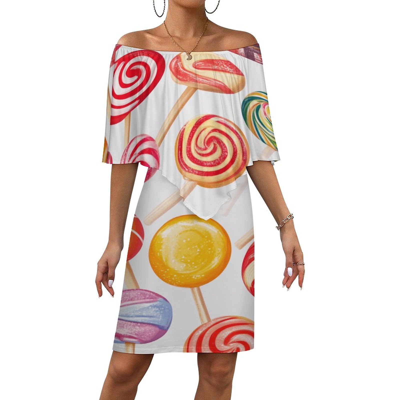 Pastel Rainbow Lollipop Women's Off The Shoulder Ruffles Summer Wedding ...