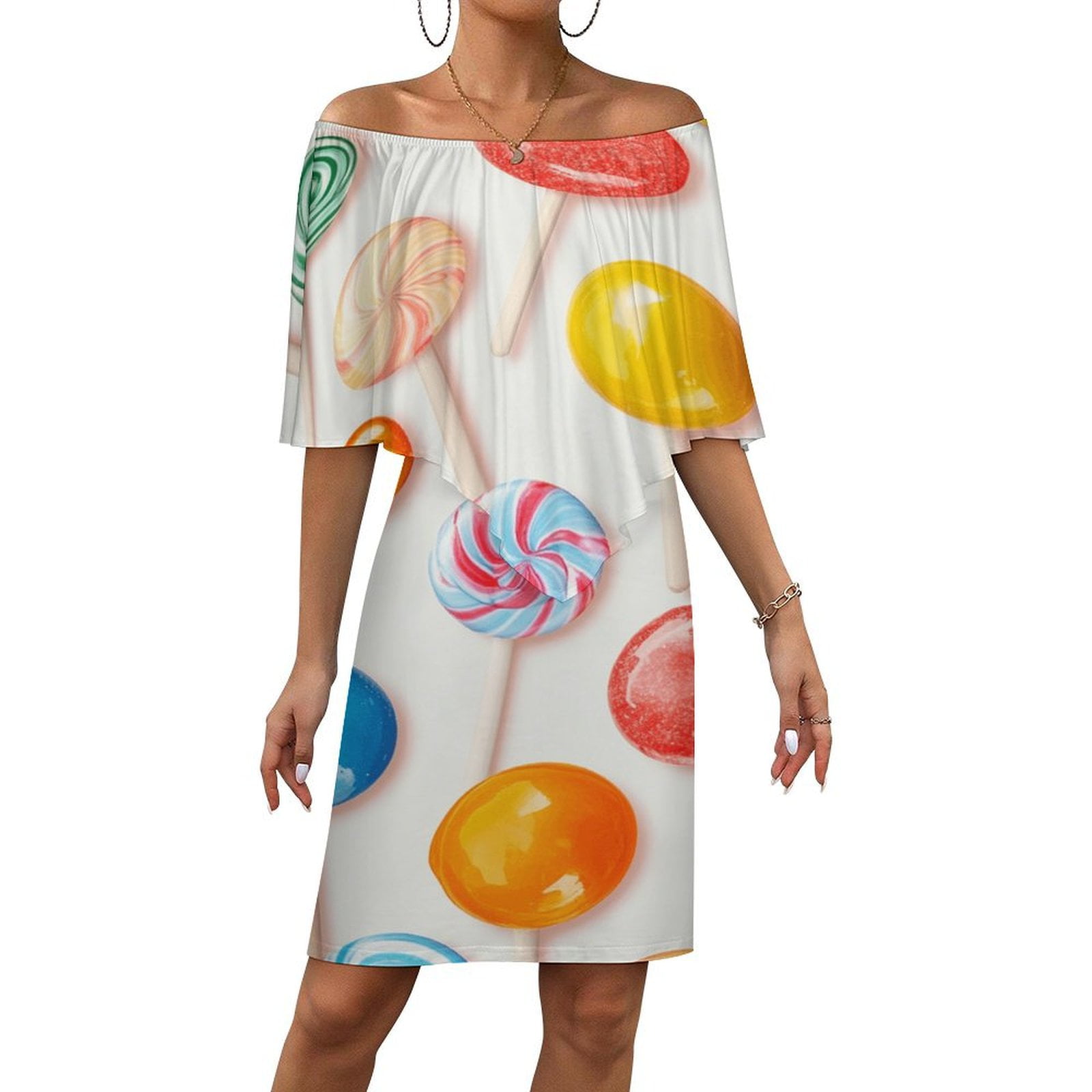 Pastel Rainbow Lollipop Women's Off The Shoulder Ruffles Summer Wedding ...