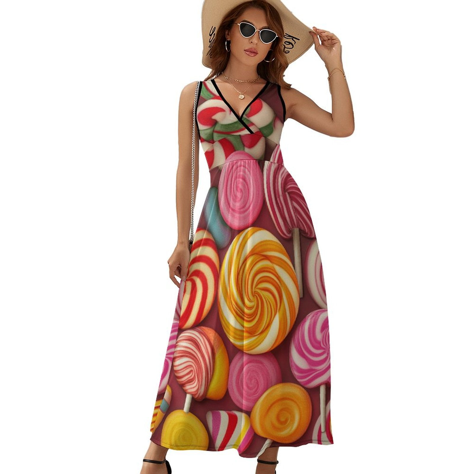Pastel Rainbow Lollipop Womens Night Club Maxi Dress V Neck Sleeveless ...