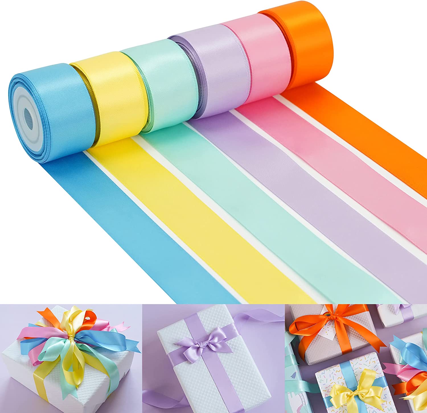 Pastel Rainbow Ribbon Colored Satin Ribbon Assortment 1 inch Pastel ...