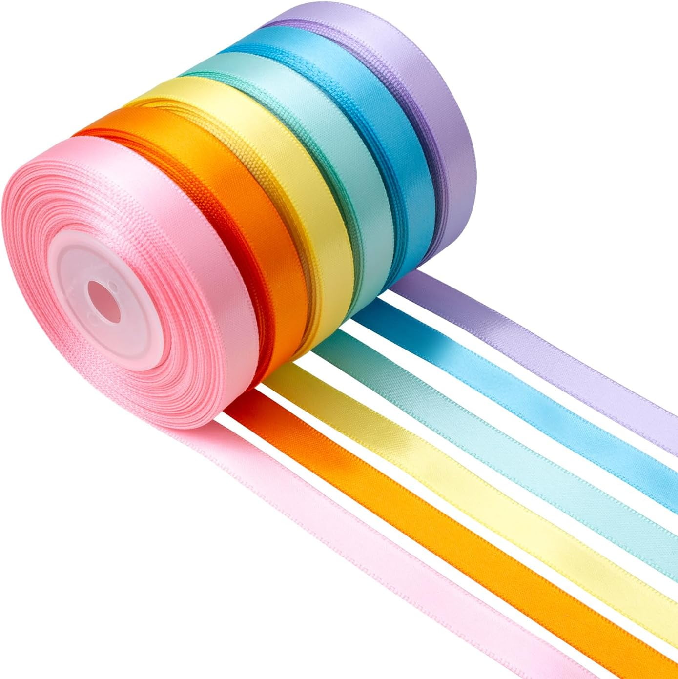 Pastel Rainbow Satin Ribbon 3/8 Inch Colorful Ribbon Bulk Ribbon Rolls ...