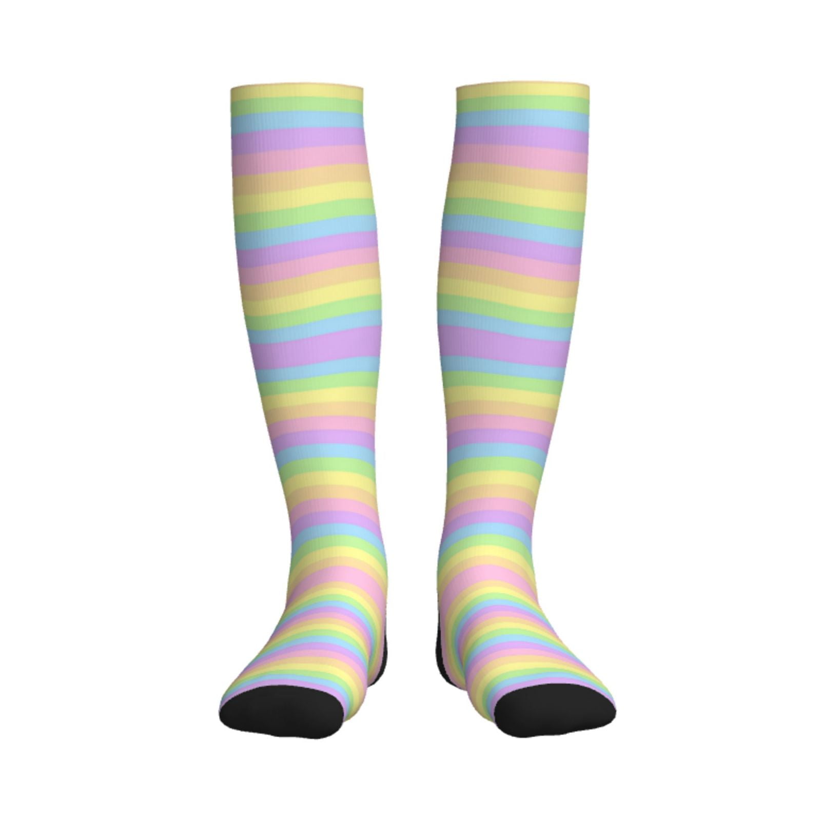 Pastel Rainbow Striped Compression Socks Circulation Running Athletic ...