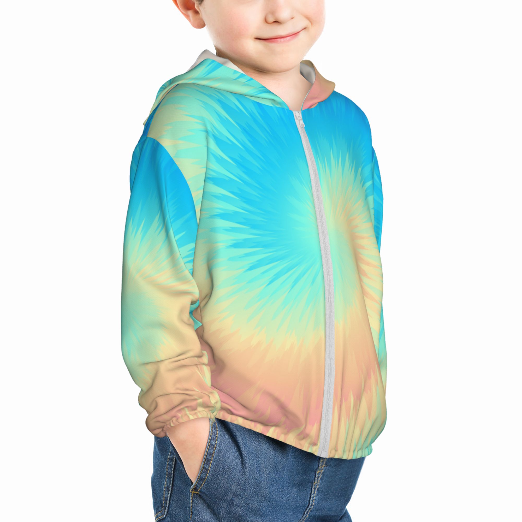 Pastel Rainbow Tie Dye Kids Zip-Up Hoodie Girls Boys Sun Protection Jacket Hooded Cooling Shirt ...