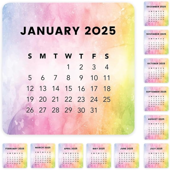 Pastel Rainbow Watercolor Small Month Planner Labels Mini Square 2025 ...