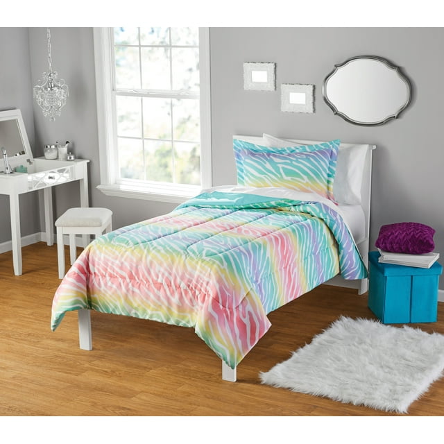 Pastel Rainbow Zebra Comforter Set - Twin XL - Walmart.com