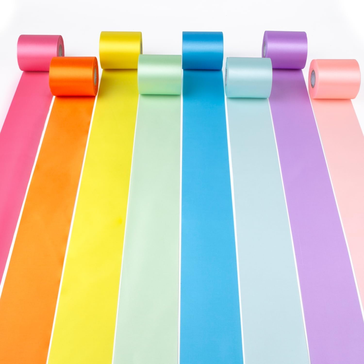 Pastel Ribbon 2 Inch Wide Macaron Rainbow Satin Ribbon 8 Rolls 87 Yds ...