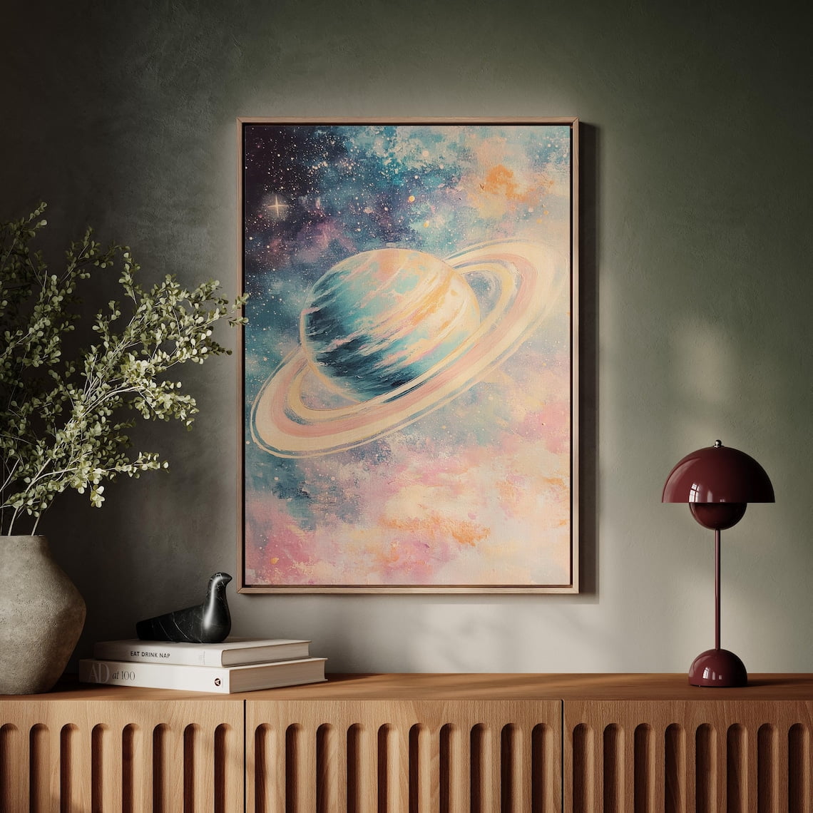 Pastel Saturn Wall Art – Dreamy Planetary Painting With Ringed Saturn ...