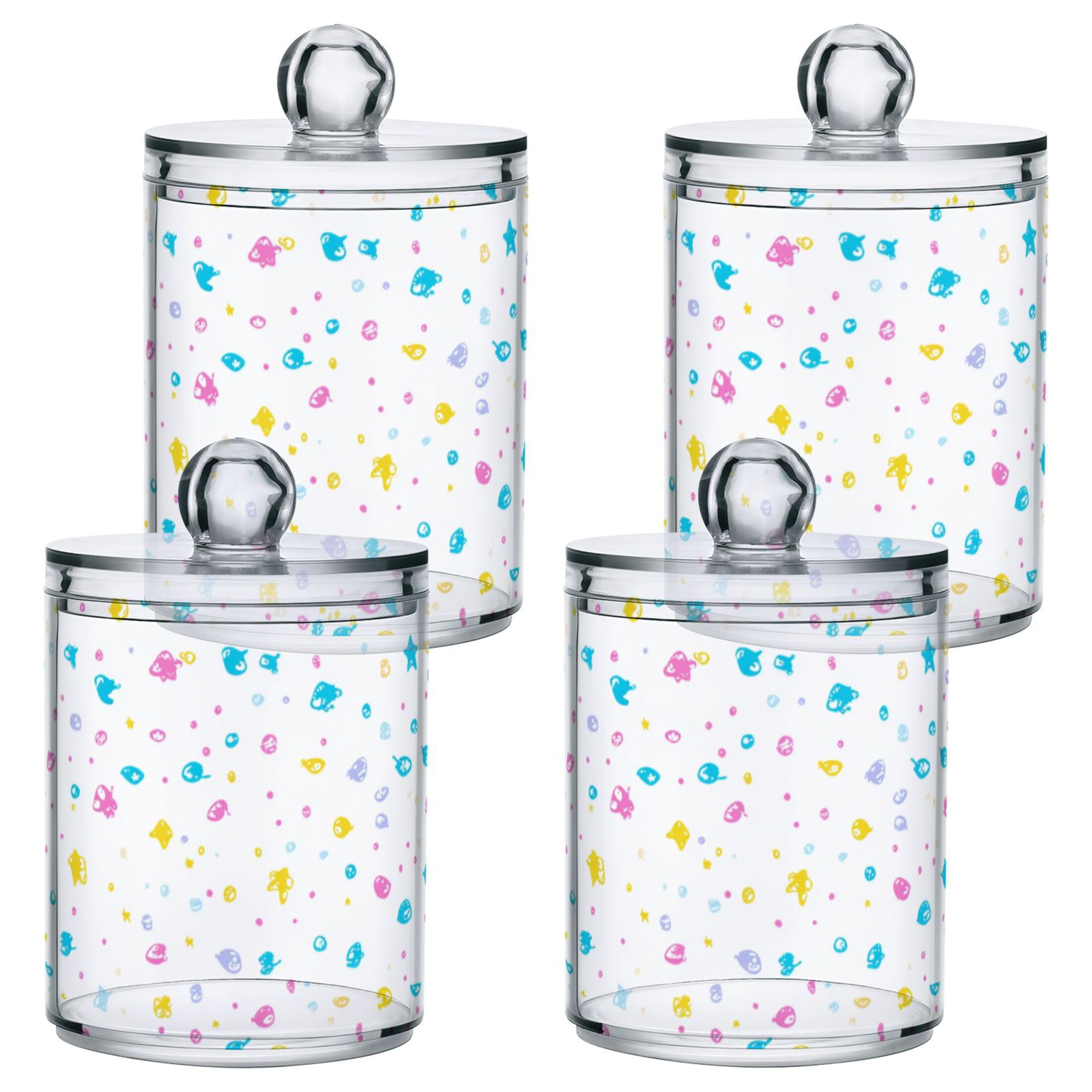 Pastel Sea Life Dots Bathroom Canisters Set of 4 Translucent Plastic ...