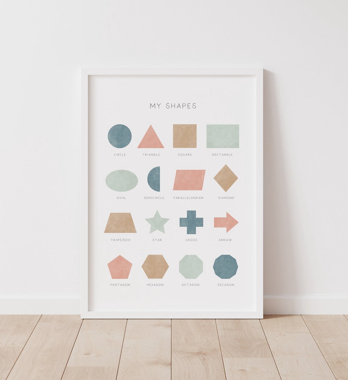 Pastel Shapes Poster Educational Wall Art Girls Room Decor Montessori ...