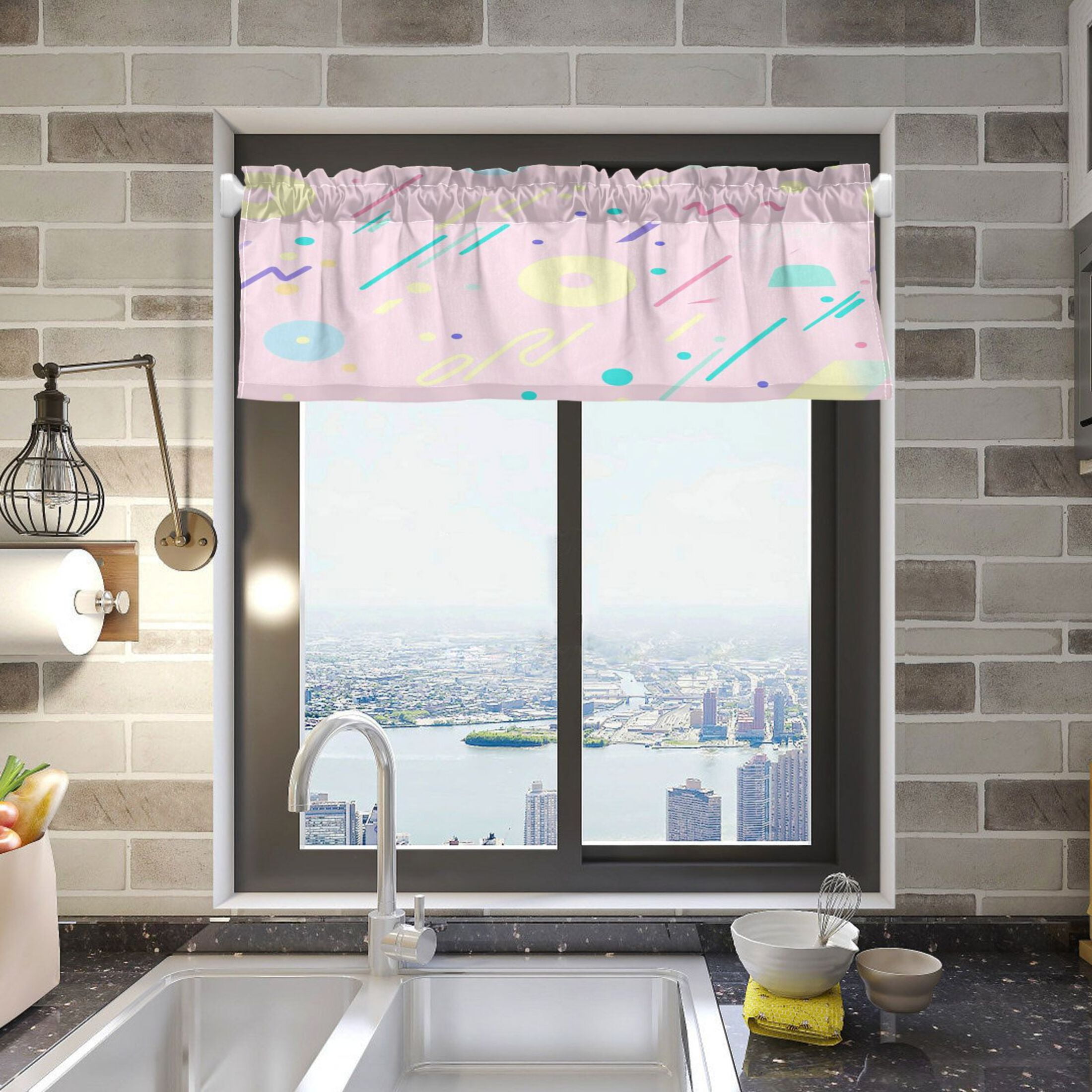 Pastel Shapes and Lines Curtain Valances Window Treatment Rod Pocket ...
