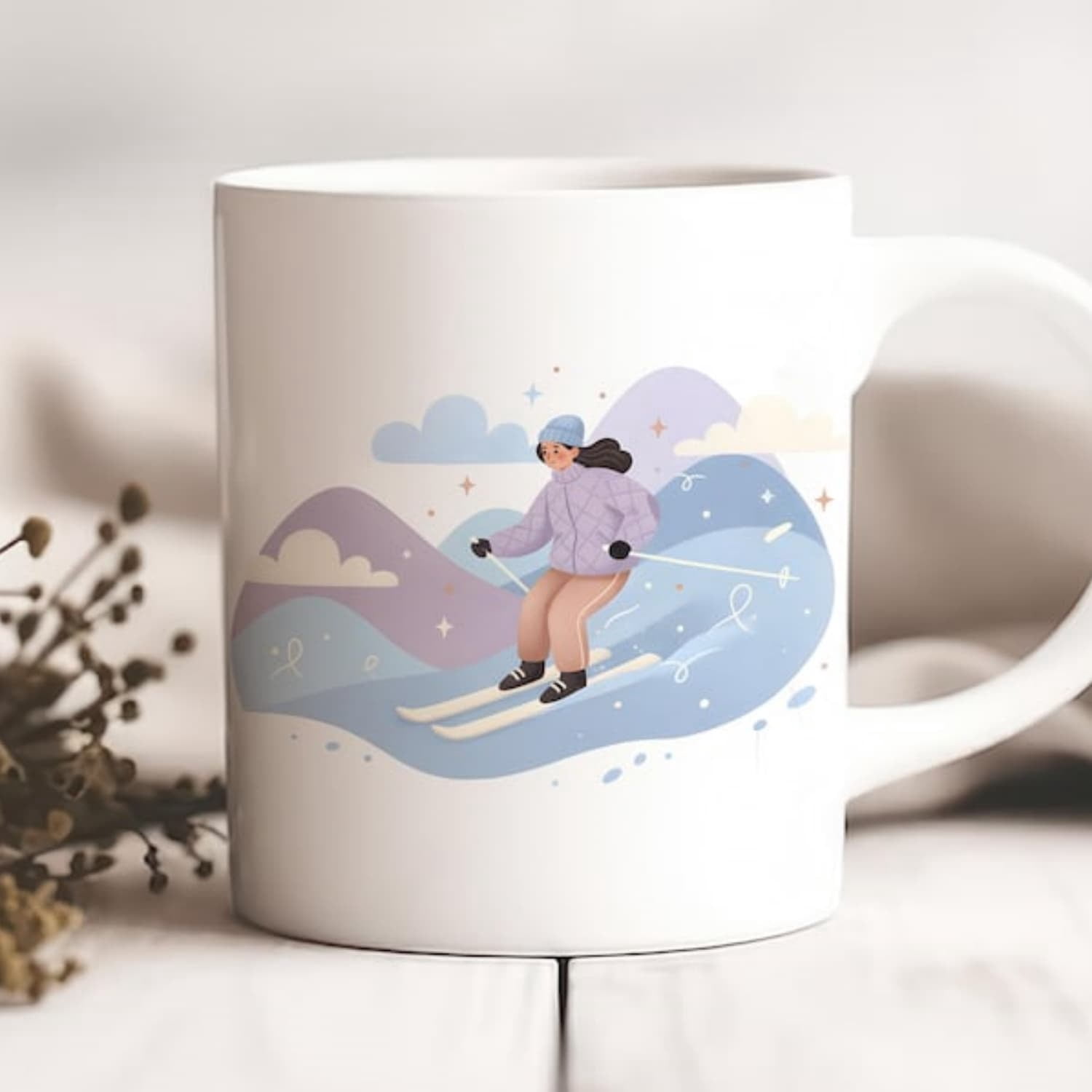 Pastel Ski Mug, Cute Gift Skier, Skng Woman Coffee Cup, Winter Spor ...