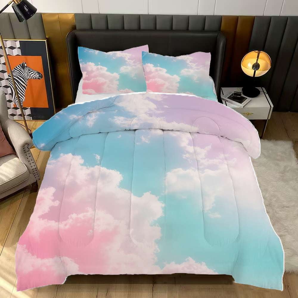 Pastel Sky Clouds Art Comforter Set King Size Bedding Set For Travl ...