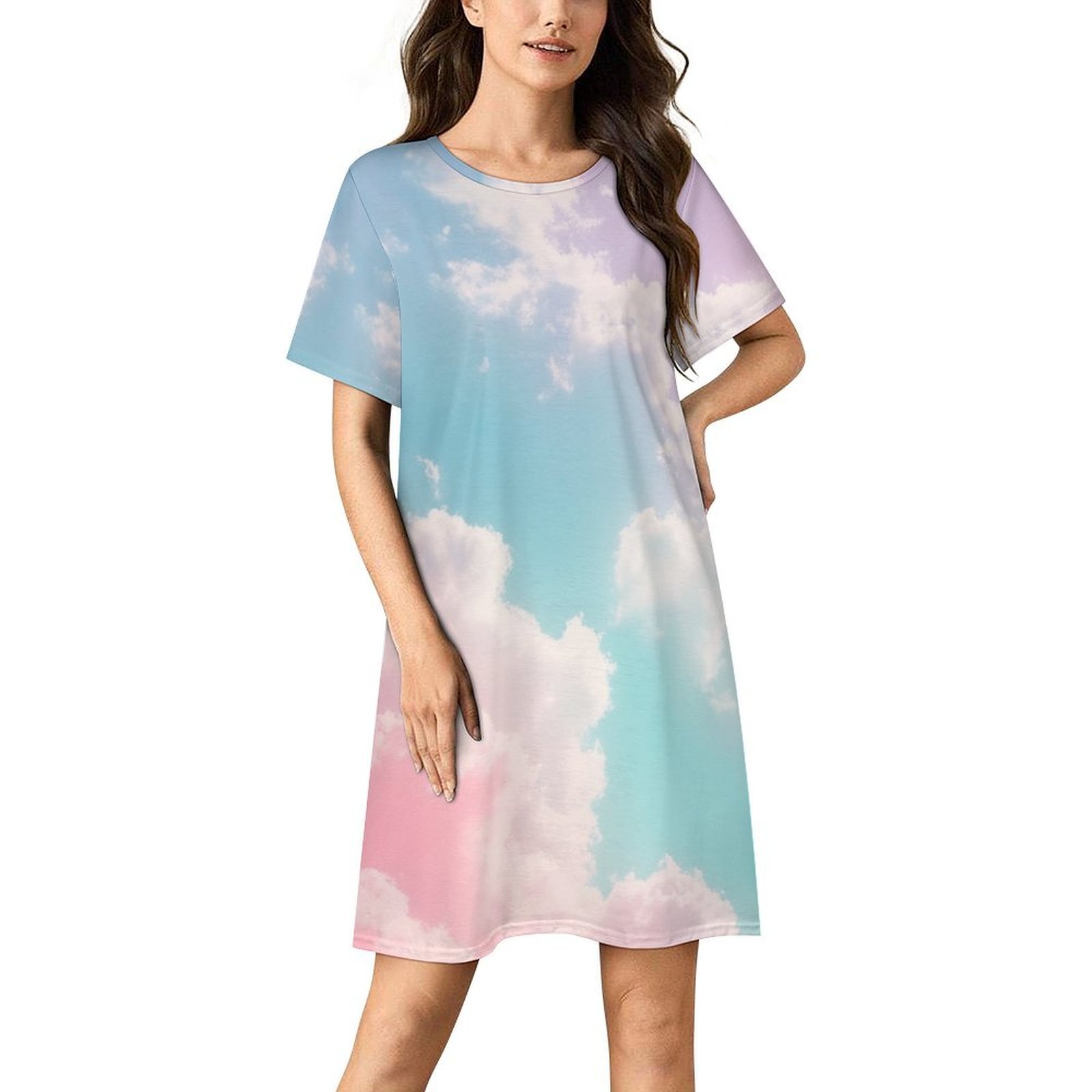 Pastel Sky Clouds Art Women Nightgown Sleepwear Short Sleeves For ...