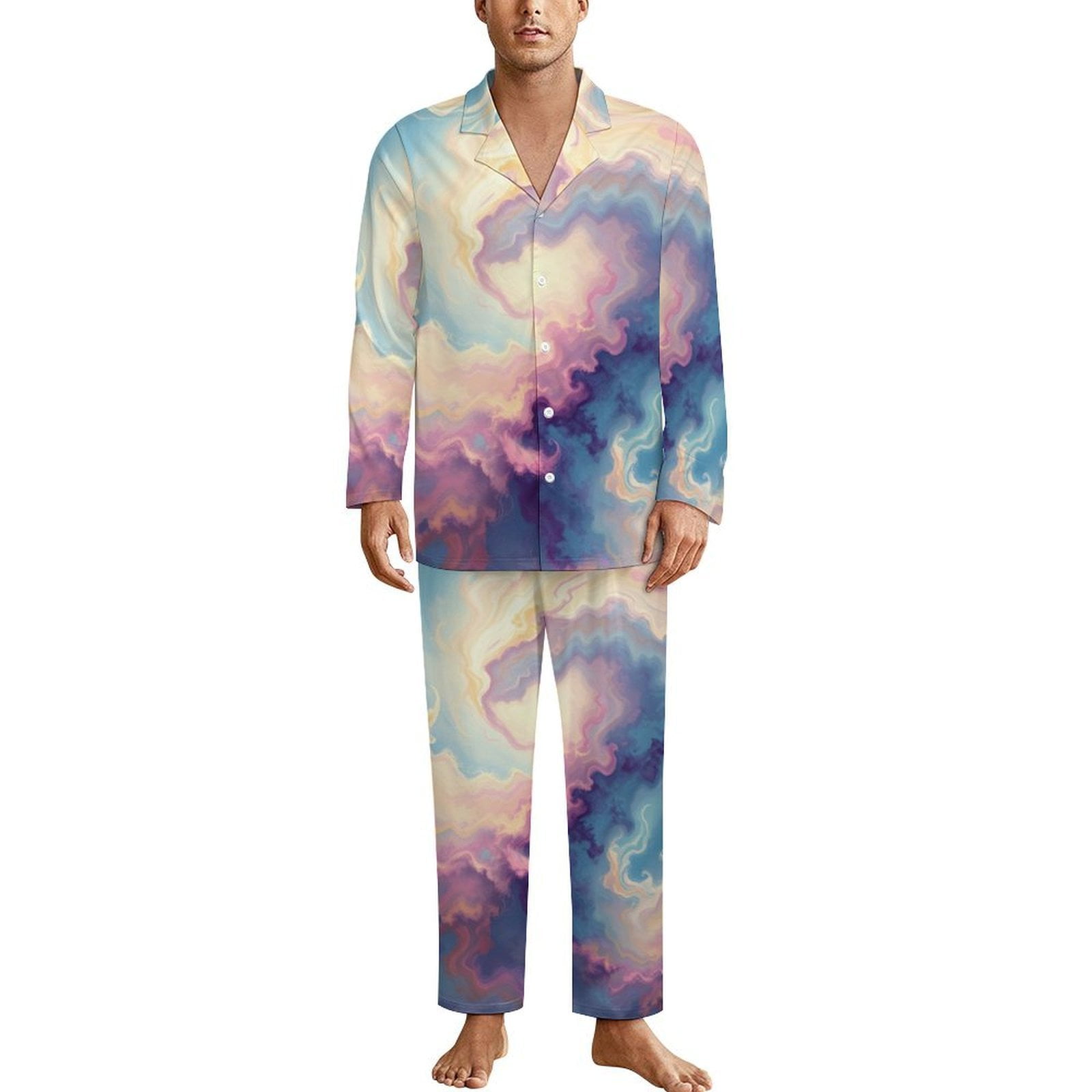 Pastel Sky Swirls Fantasy Pajama Set Soft Sleepwear Man Long Sleeves ...